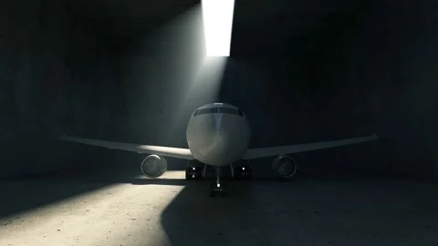 Airplane inside underground hangar with ... | Stock Video | Pond5