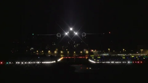 Airplane Jet Flying in Dark Night Sky Ta... | Stock Video | Pond5