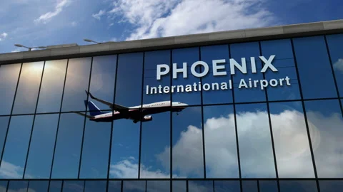 Airplane landing at Phoenix Arizona mirr... | Stock Video | Pond5