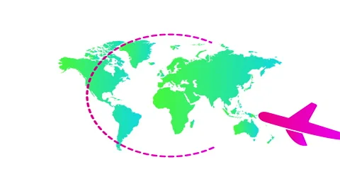 Airplane logo on a world map background.... | Stock Video | Pond5