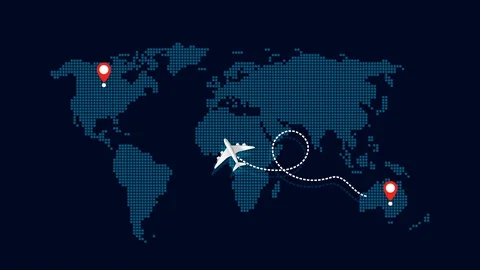 airplane path animation with world map b... | Stock Video | Pond5
