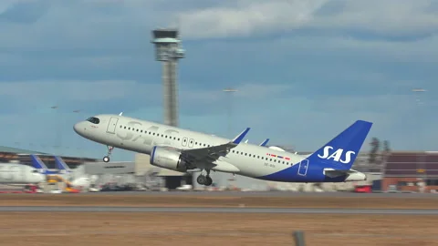 airplane sas airbus a320 take off pannin... | Stock Video | Pond5