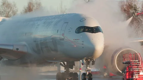 airplane sas airbus a350 deice snow remo... | Stock Video | Pond5