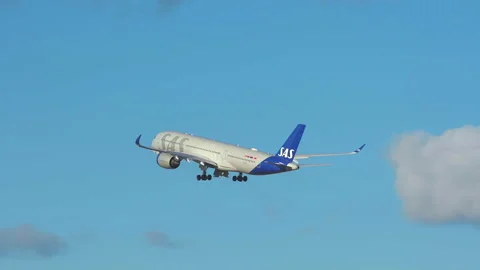 airplane sas airbus a350 takeoff rear vi... | Stock Video | Pond5