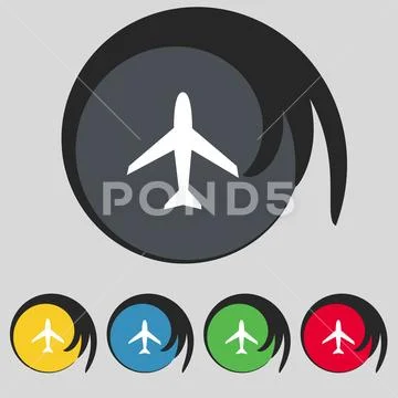 Airplane sign. Plane symbol. Travel icon. Flight flat label. Set ...