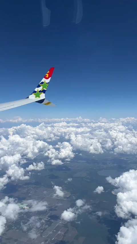 An airplane wing flying over farm land z... | Stock Video | Pond5