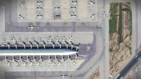 Airport aerial top view with the aircraf... | Stock Video | Pond5