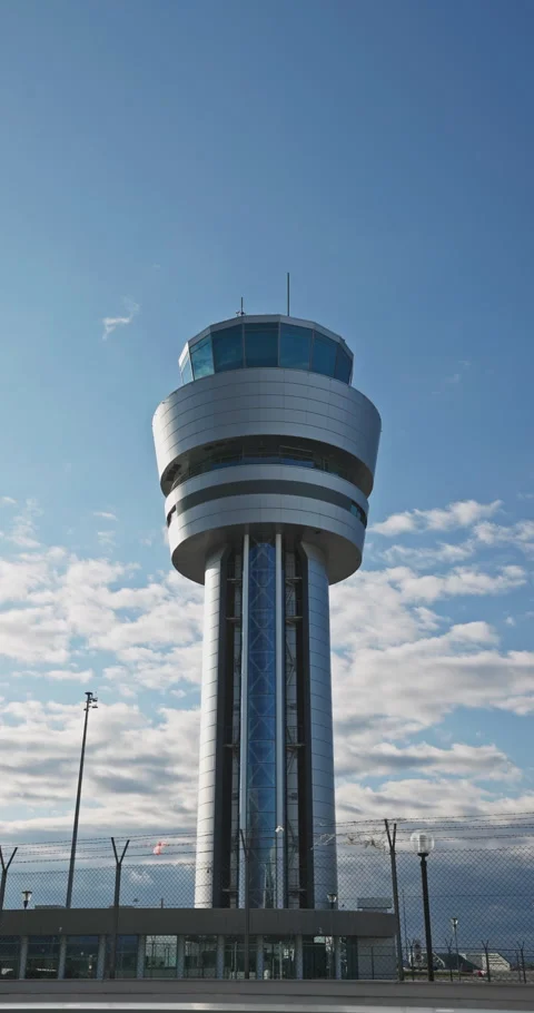 Airport command tower and sky clouds,con... | Stock Video | Pond5