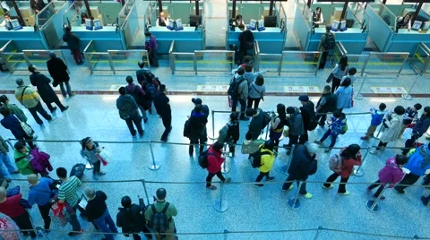 Airport immigration checkpoint counters ... | Stock Video | Pond5