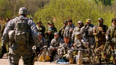 Airsoft team is getting ready for the ga... | Stock Video | Pond5