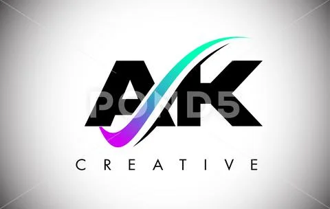 AK Letter Logo with Creative Swoosh Curved Line and Bold Font and ...