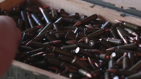 AK47 ammo, 7.62 caliber bullets, gun cri... | Stock Video | Pond5