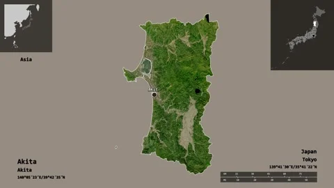 Akita location. Japan. Satellite map | Stock Video | Pond5