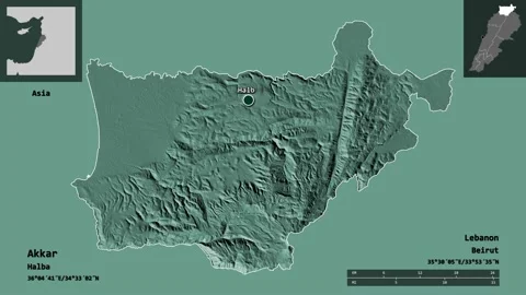 Akkar location. Lebanon. Administrative ... | Stock Video | Pond5