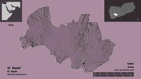 Al Bayda' location. Yemen. Administrativ... | Stock Video | Pond5