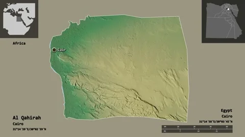 Al Qahirah location. Egypt. Relief map | Stock Video | Pond5