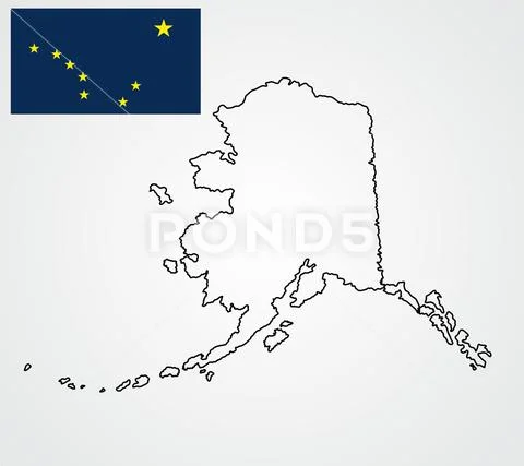 Alaska vector map contour silhouette and vector flag ~ Clip Art #133804603