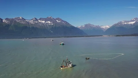 Alaskan fishing boat spreading their net... | Stock Video | Pond5