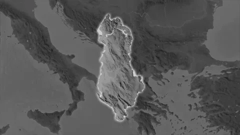 Albania map - extract. Glow. Grayscale. ... | Stock Video | Pond5