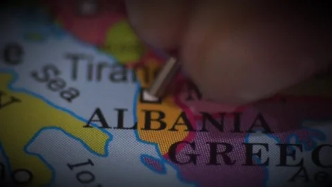 Albania Map With Red Push Pin Pointing, ... | Stock Video | Pond5