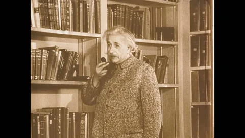 Albert Einstein in the library | Stock Video | Pond5