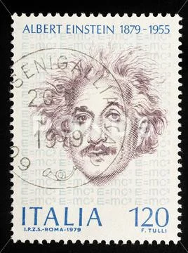 Albert Einstein in an old Italian postage stamp ~ Premium Photo #145964594