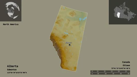 Alberta location. Canada. Relief map | Stock Video | Pond5