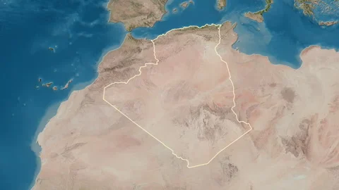 Algeria map - drive. Border. Satellite. | Stock Video | Pond5