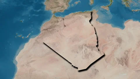 Algeria map - glide. Shadow. Satellite. | Stock Video | Pond5