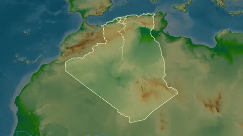 Algeria map - solid. Regions. Physical. ... | Stock Video | Pond5