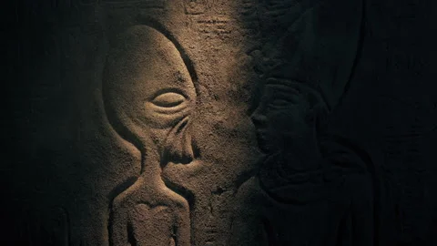 Alien And Pharaoh Wall Art In Flashlight | Stock Video | Pond5