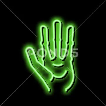 Alien hand with four fingers neon glow icon illustration: Graphic ...