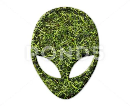 Alien head shape with grass texture isolated on a white background ...