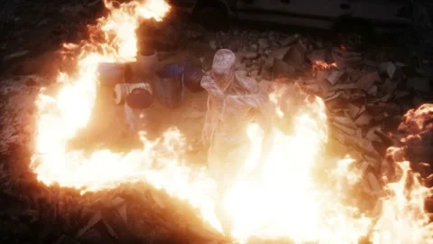 Alien, monster in a burning ruined apoca... | Stock Video | Pond5