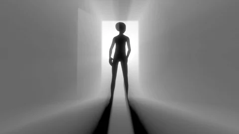 Alien silhouette in front of open door, ... | Stock Video | Pond5