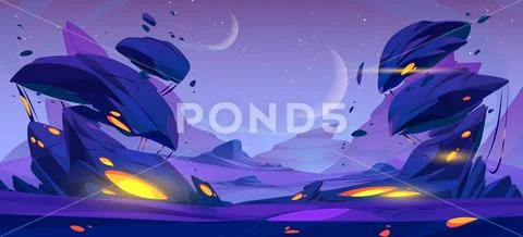 Alien space planet cartoon landscape background: Royalty Free #242568646
