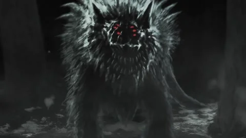 Alien wolf emerges from dark forest. 2D ... | Stock Video | Pond5