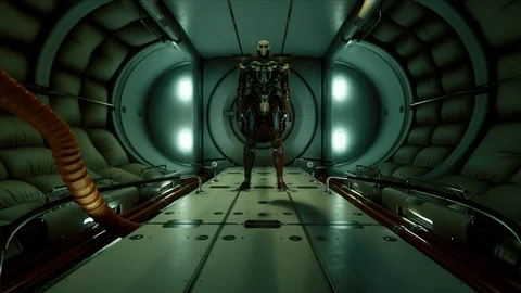 Aliens and Cyborg lock up the enemies ro... | Stock Video | Pond5