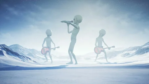 Aliens sing and play guitars on their ho... | Stock Video | Pond5