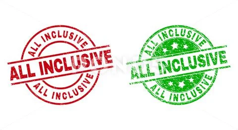 ALL INCLUSIVE Round Badges Using Unclean Surface: Royalty Free #149905154