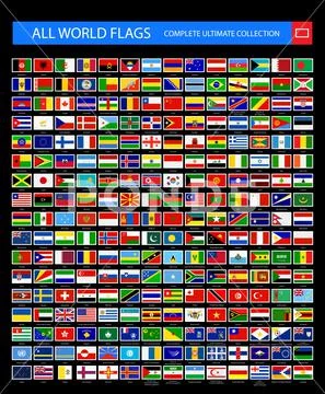 All Vector World Flags with frame isolated on black background: Graphic ...