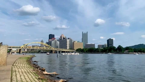 Allegheny river waterfront with the Pitt... | Stock Video | Pond5