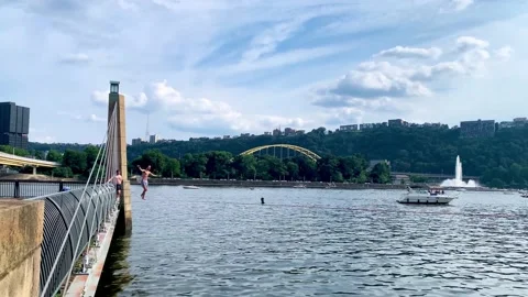 Allegheny River waterfront with Point St... | Stock Video | Pond5