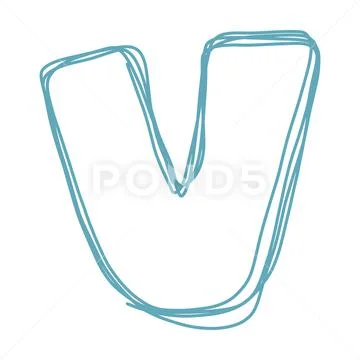 Alphabet V letter hand drawn outline stroke drawing illustration ...