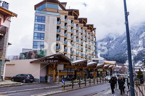 Alpina Hotel in the city centre of Chamonix, famous ski resort located ...