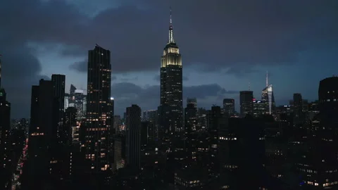 alt evening flying left view of midtown ... | Stock Video | Pond5