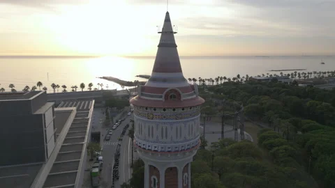 alt flying clockwise around iconic water... | Stock Video | Pond5