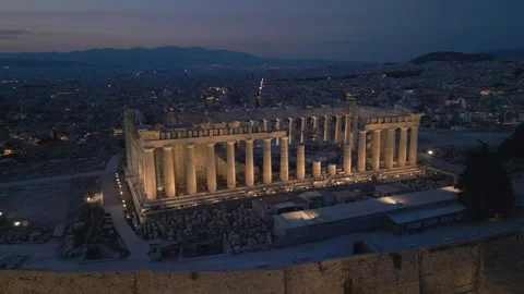 alt night curving back from Parthenon at... | Stock Video | Pond5