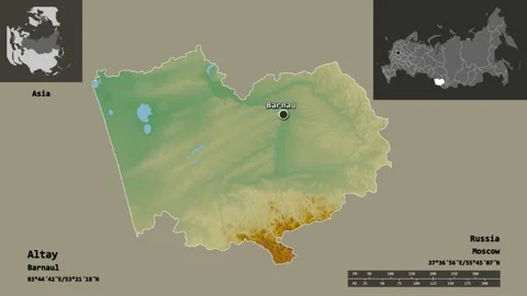 Altay location. Russia. Relief map | Stock Video | Pond5