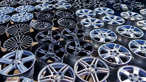Aluminium car rims collection chrome dar... | Stock Video | Pond5